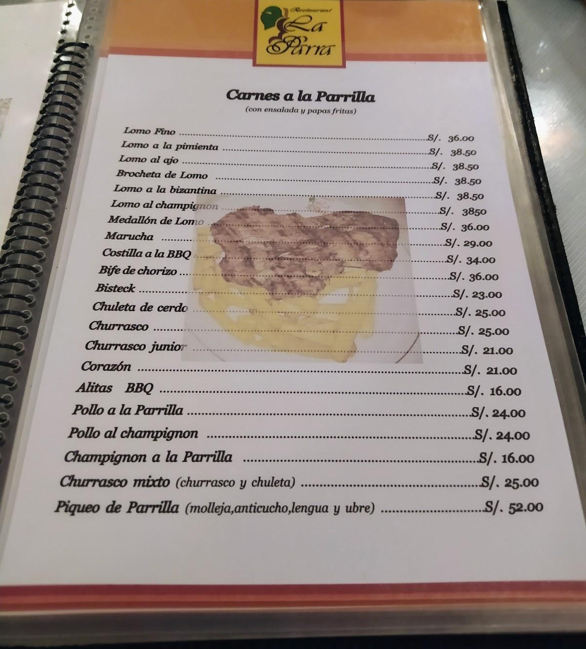 Carta de Restaurant La Parra, Chiclayo, Manuel María Izaga 752