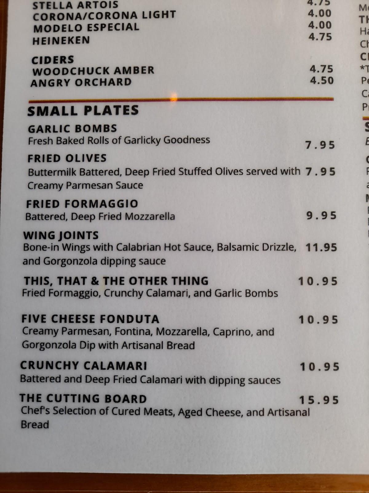 Menu at The Italian Joint pizzeria, Kissimmee