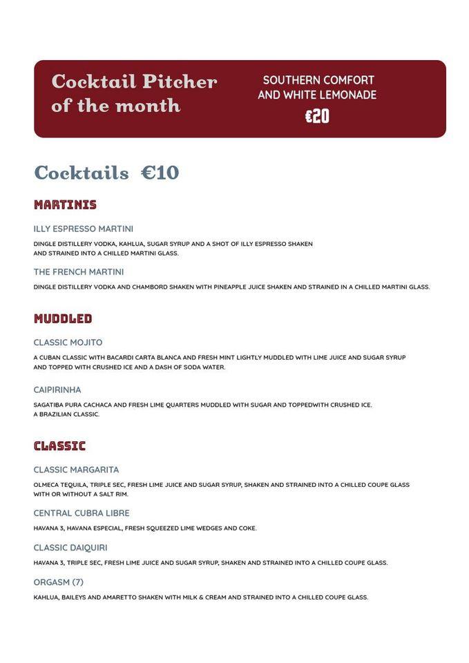 Menu at The Porterhouse Central pub & bar, Dublin