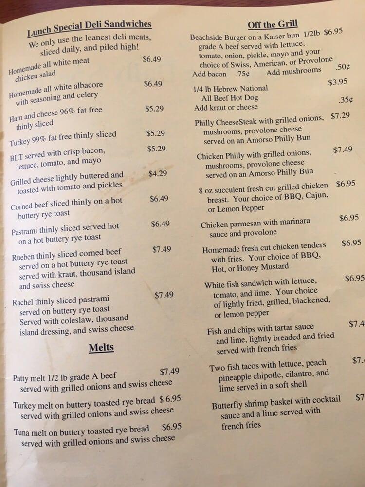 Menu at Beachside Grill & Deli restaurant, Cocoa Beach