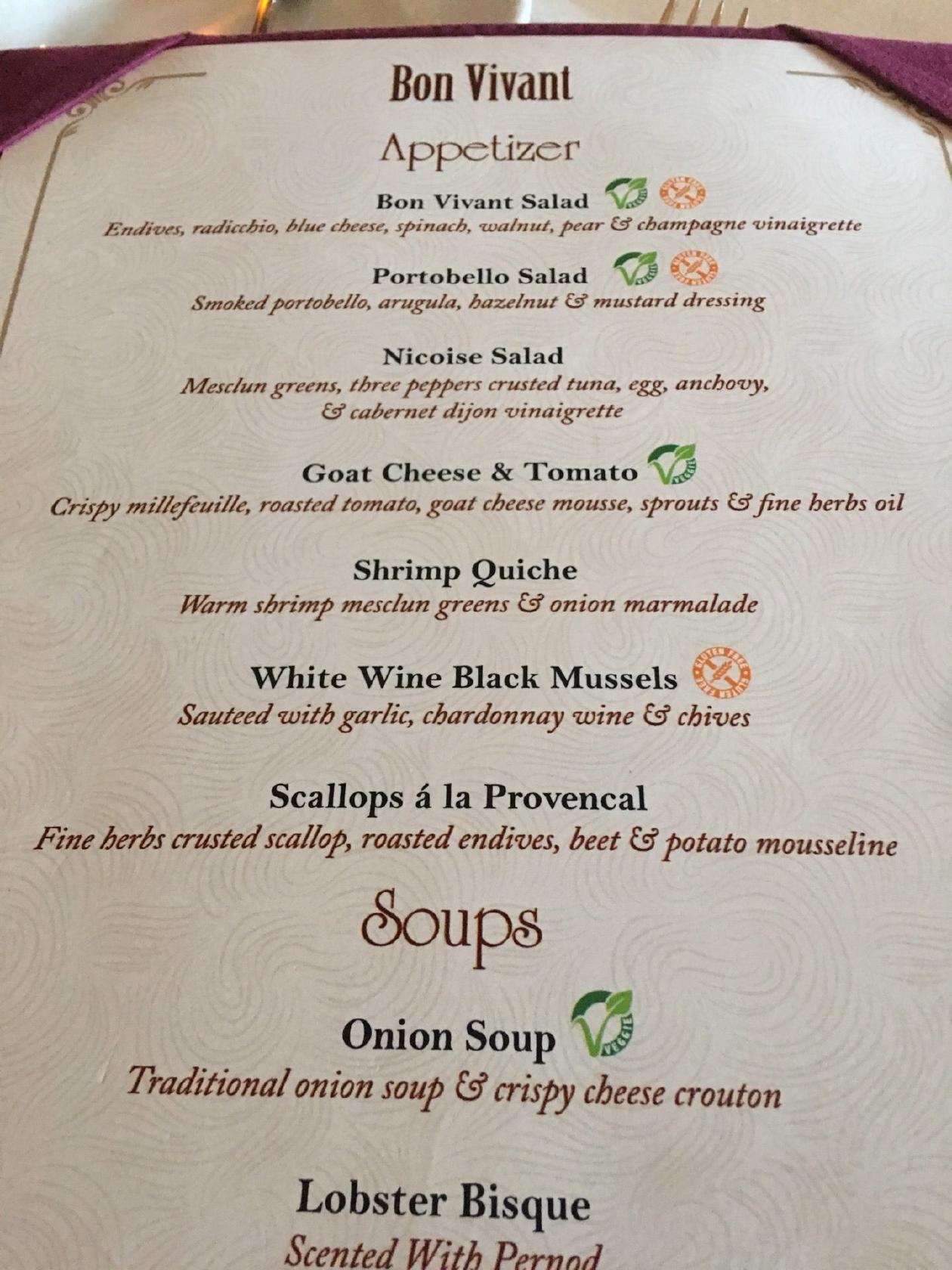 Menu at Bon Vivant restaurant, San José del Cabo, Paseo Malecon Sn Lote 5