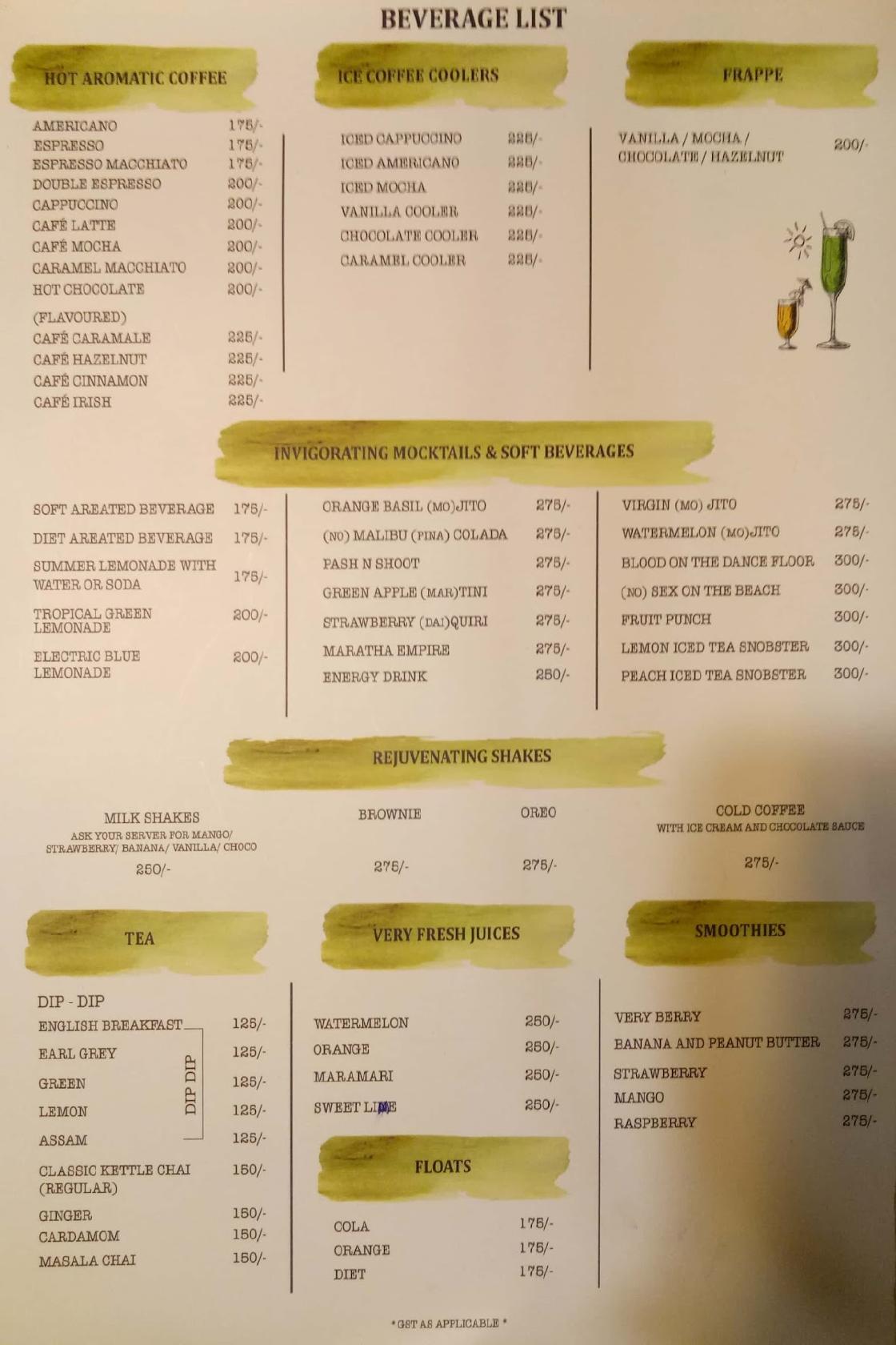 Menu at Moon Tree Cafe, Kolhapur, Old Pune-Bangalore Hwy