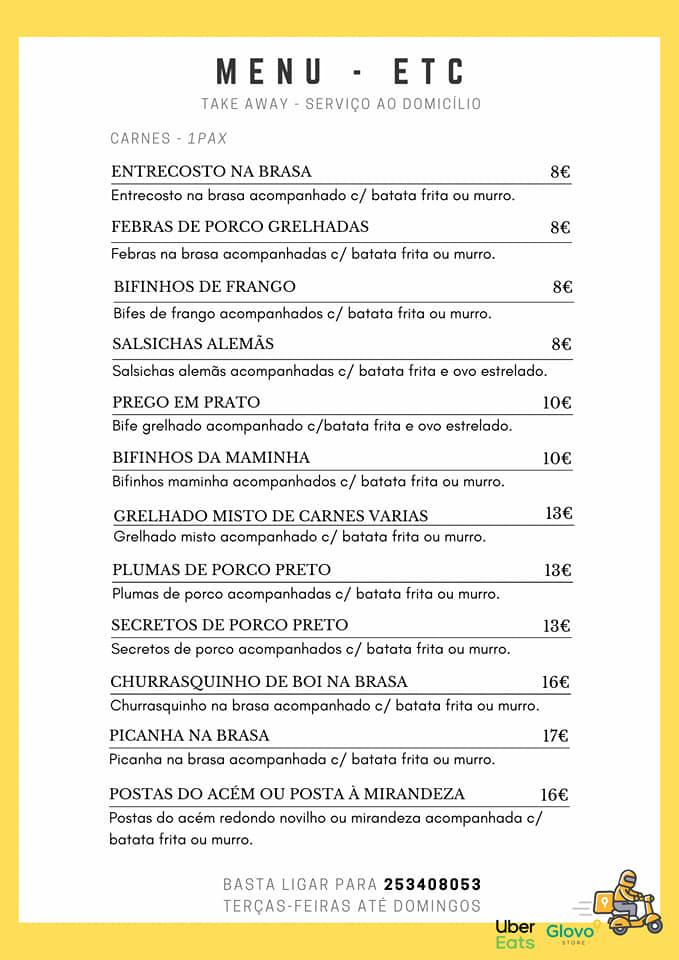 Menu at ETC restaurant, Guimaraes