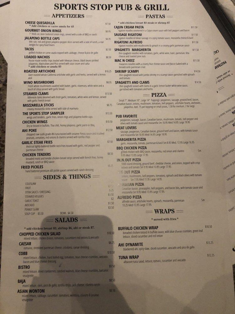 Menu at Sports Stop Pub & Grill, Canyon Lake