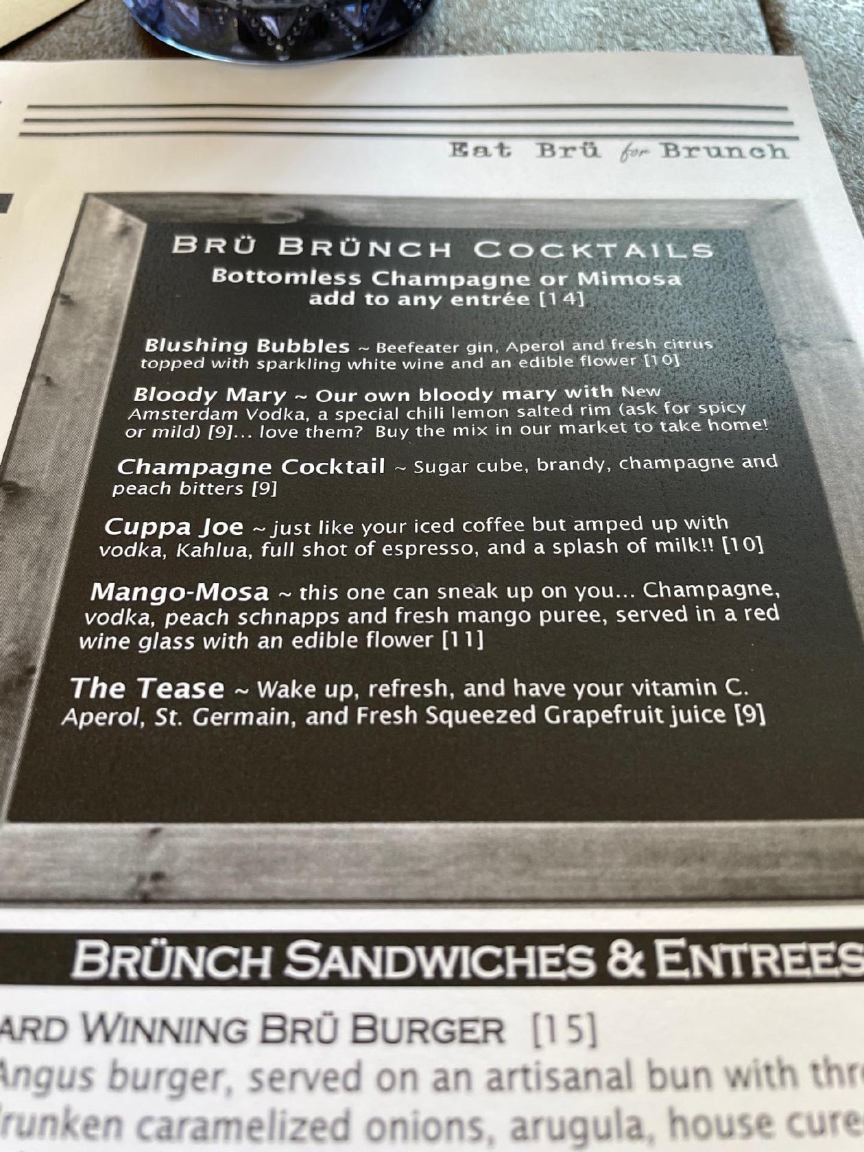 Menu at Brü Grill & Market pub & bar, Lake Forest