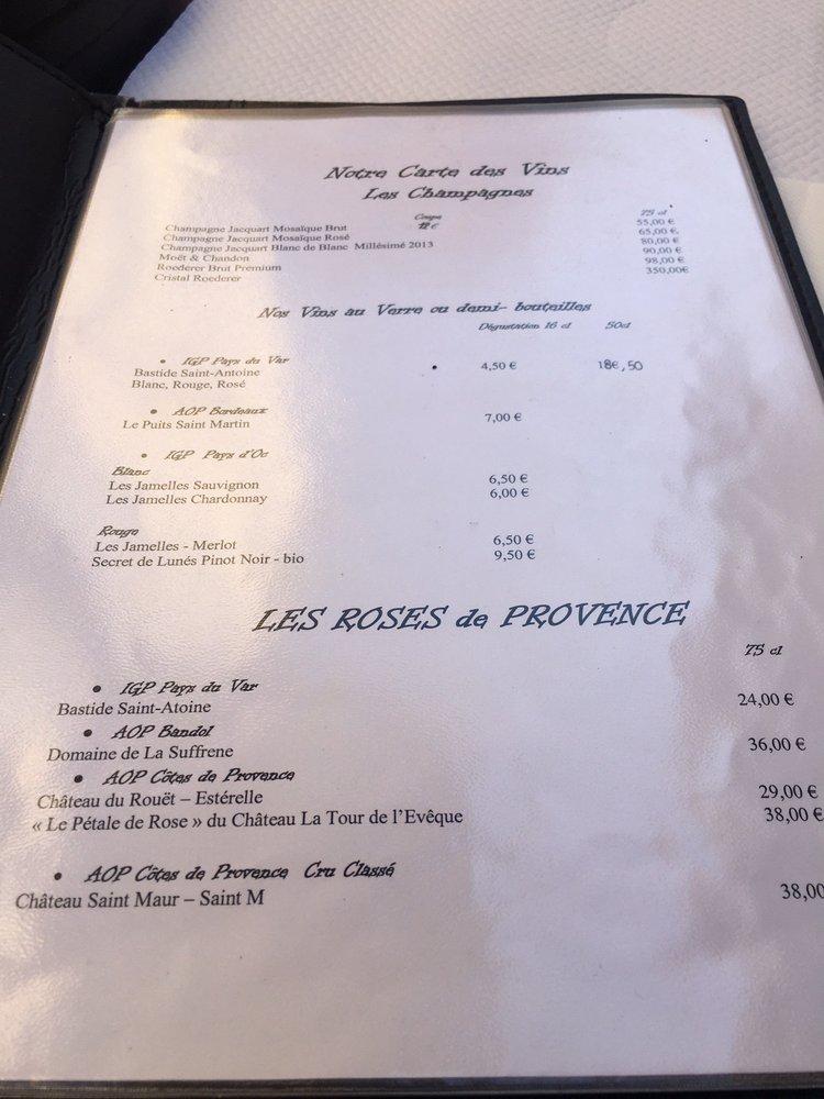 Menu at Café de Nice, Nice, 2 Rue Maurice Jaubert