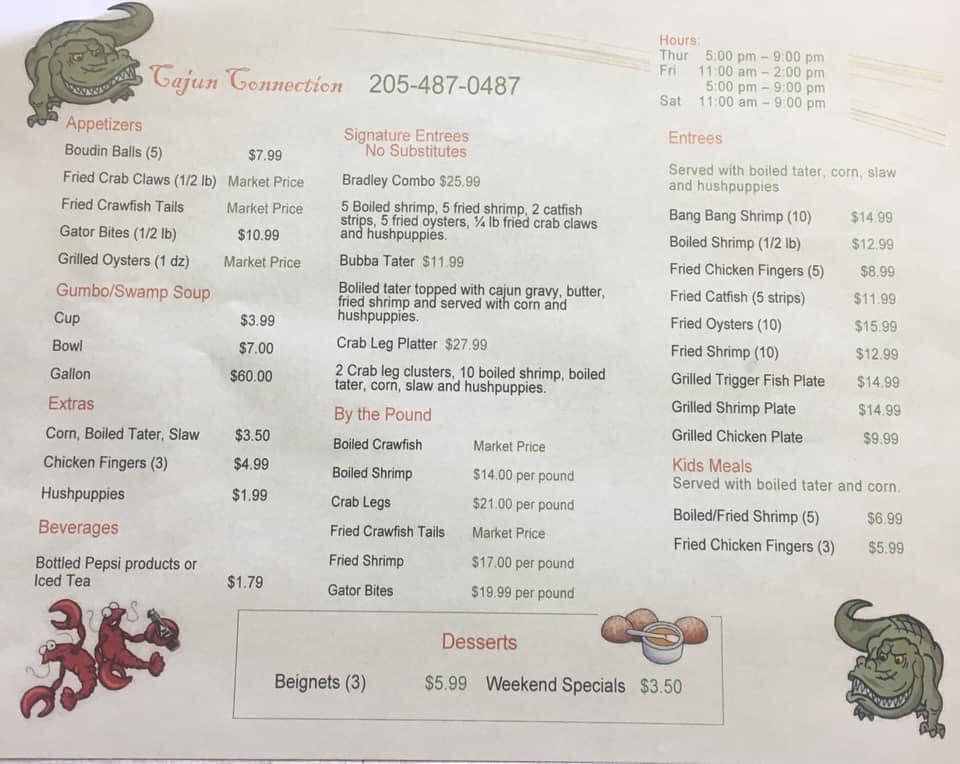 Menu at Cajun Connection restaurant, Winfield