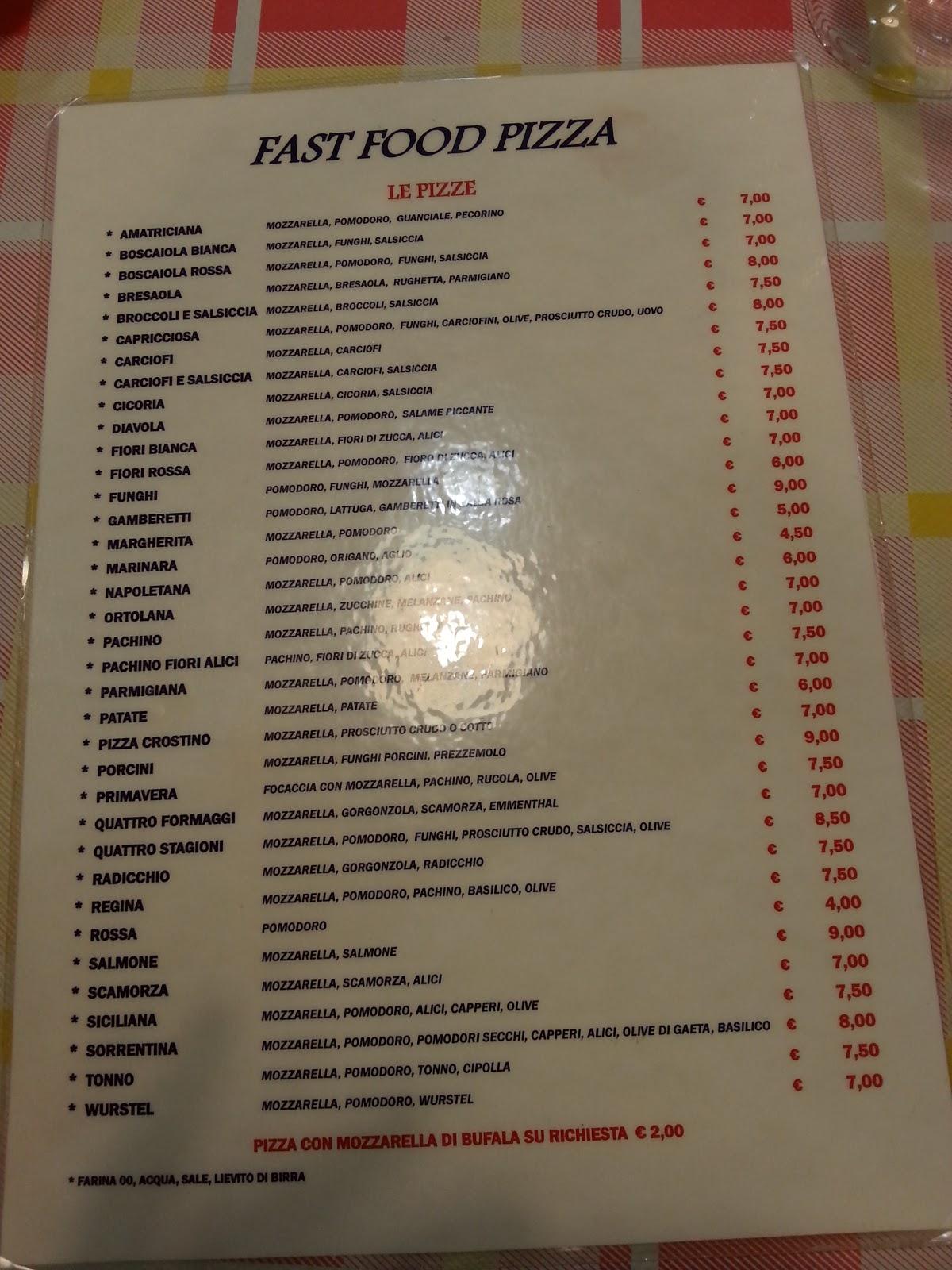 Menu at Cerchi Fabio pizzeria, Rome