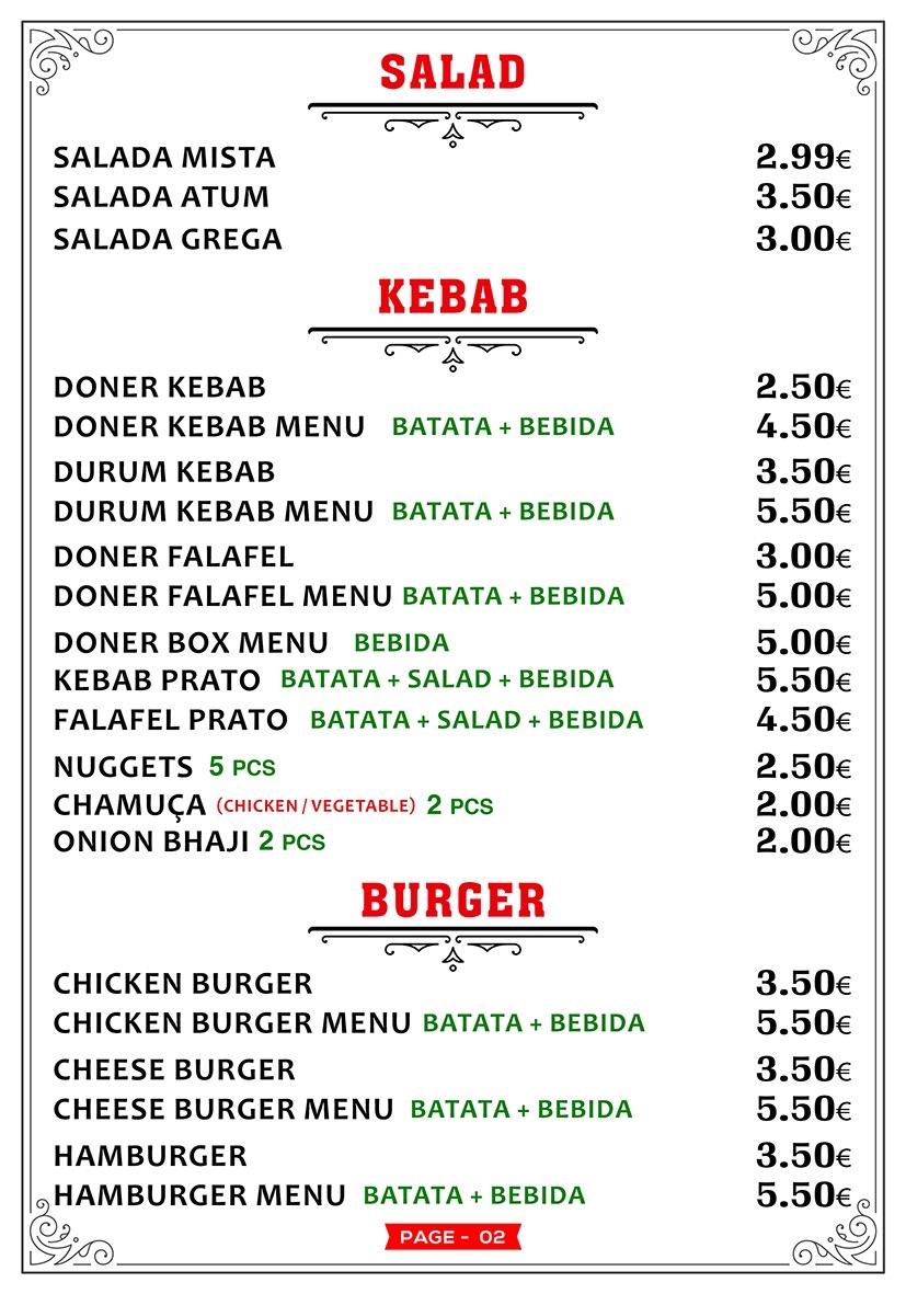 Menu at City Restaurant Kebab-Pizza, Lisbon