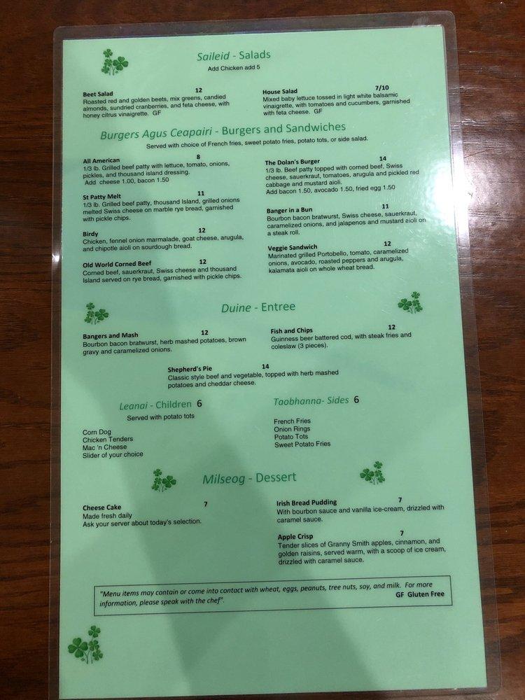 Menu at Dolan's Irish Bar and Grill, Folsom