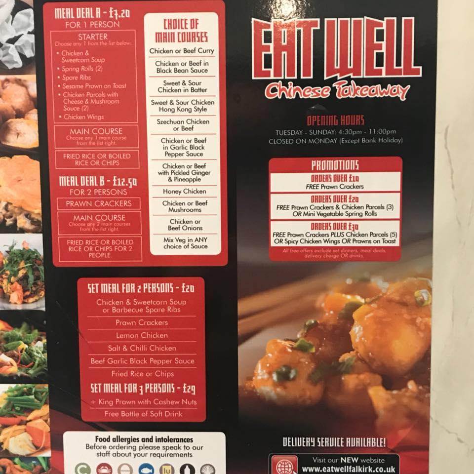 Menu at Eat Well Chinese Takeaway restaurant, Falkirk