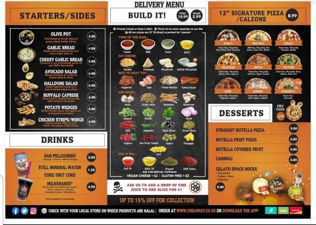 Menu at Fireaway Beford restaurant, Bedford