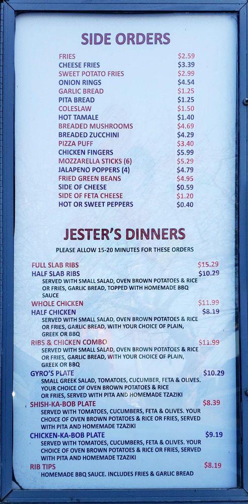 Menu at Jester's Fast Food, Elgin