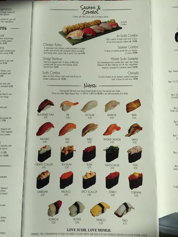 Menu at MOMIJI NEWPORT SUSHI restaurant, Newport