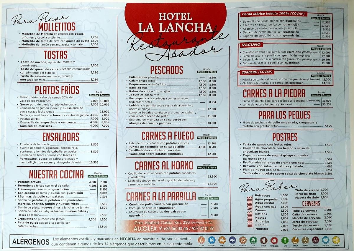 Menu at HOTEL LA LANCHA SL restaurant, Alcolea