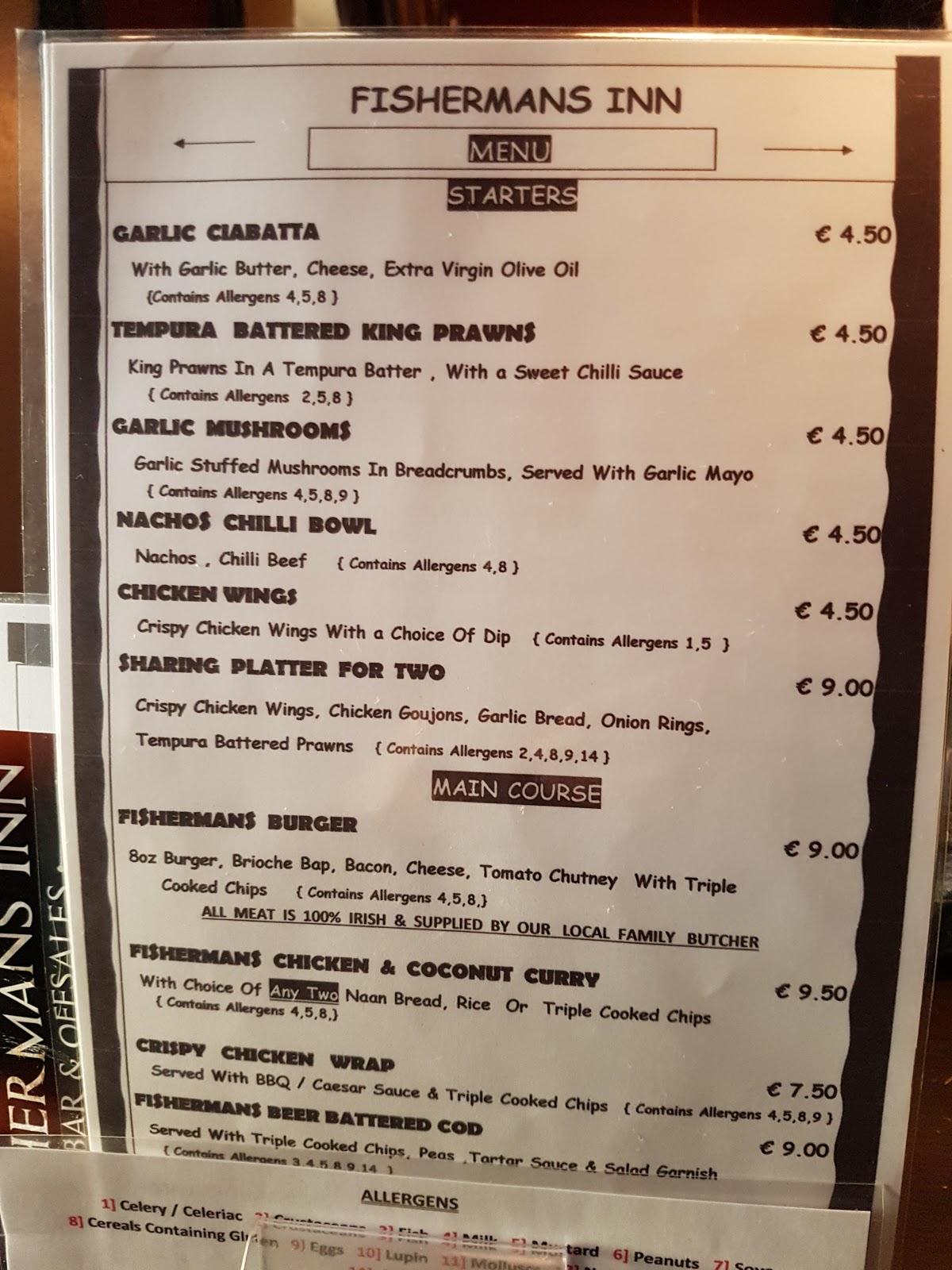 Menu at Fishermans Inn pub & bar, St Johnston