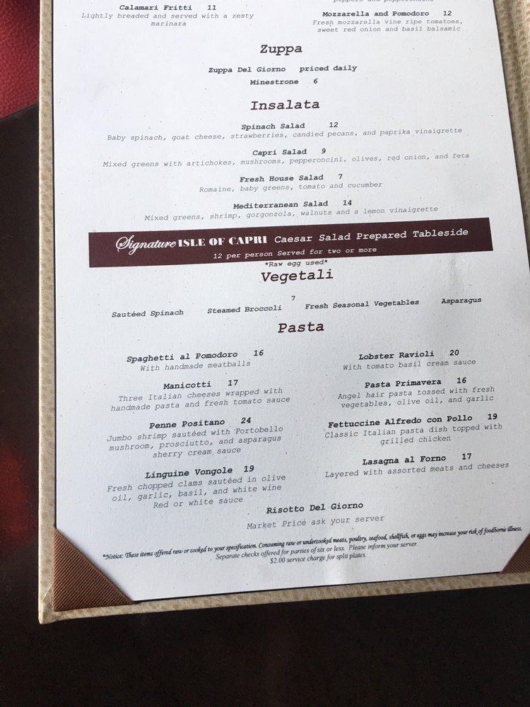 Menu at Isle of Capri restaurant, Virginia Beach
