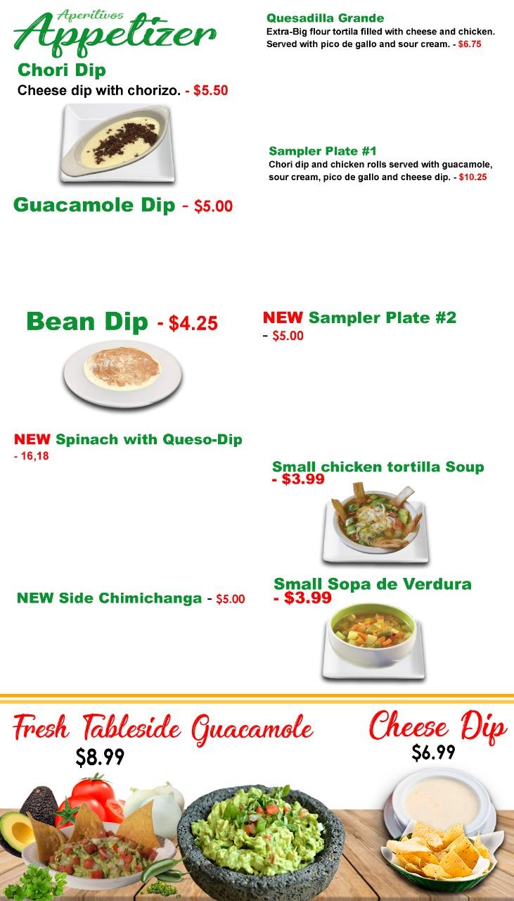 Menu at Los Tres Mexican Restaurant, Cary