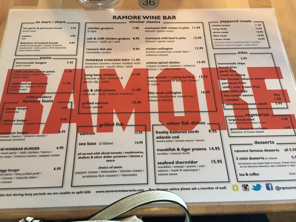 Menu at Ramore Restaurants, Portrush, Portrush