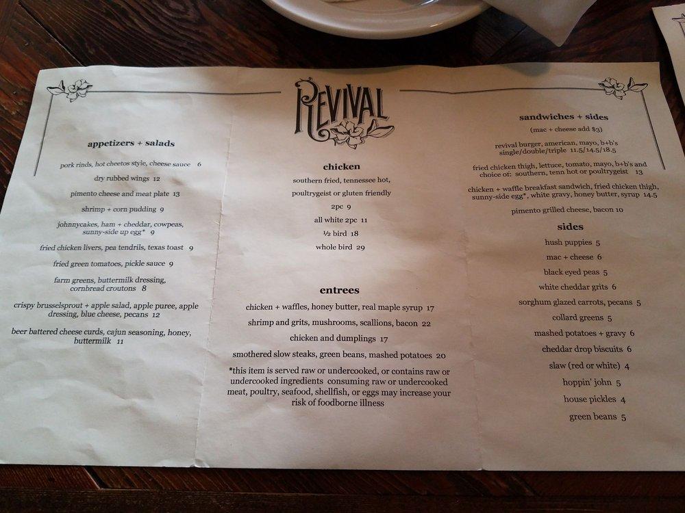 Menu at Revival pub & bar, Minneapolis