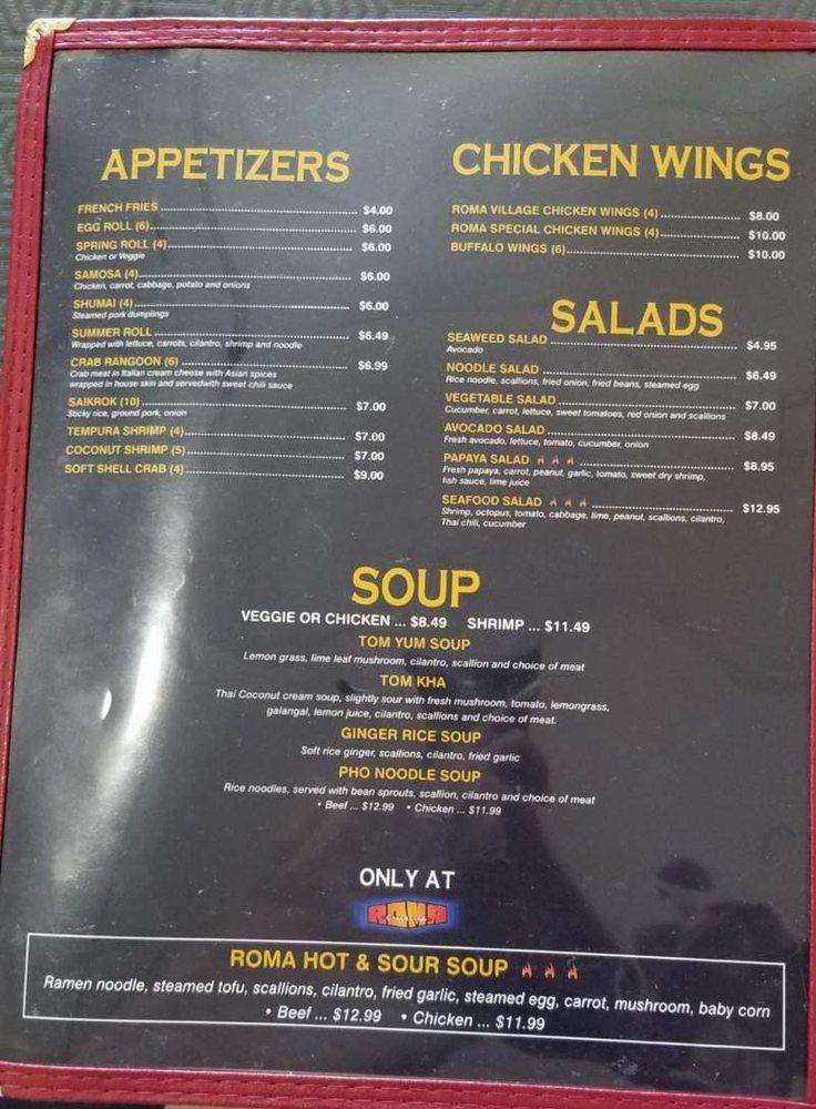 Menu at Roma Thai & Burmese Cuisine restaurant, Williamsville