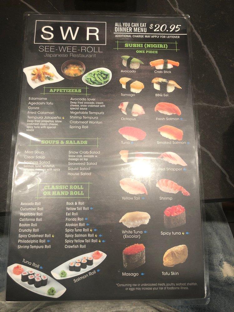 Menu at See-Wee-Roll Japanese Restaurant, Mobile