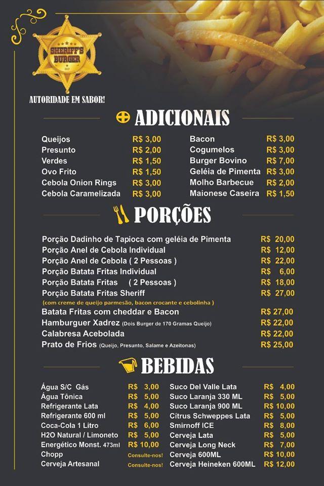Menu em Sheriff's Burger restaurante, Lins