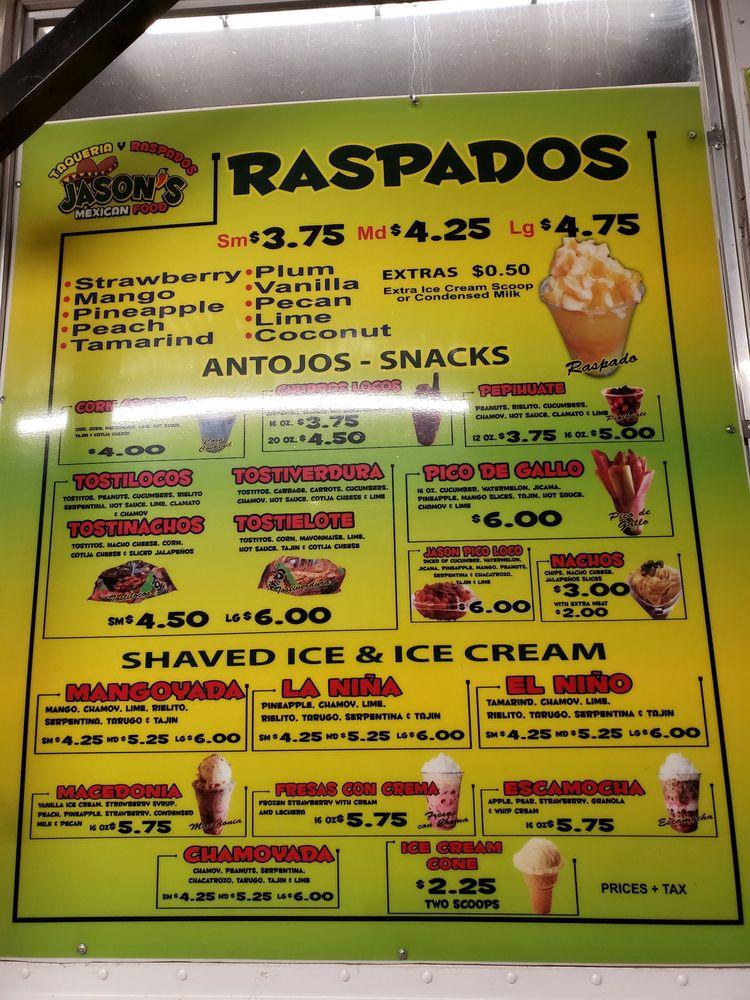 Menu at Taqueria y Raspados Jason restaurant, Tucson, E 22nd St