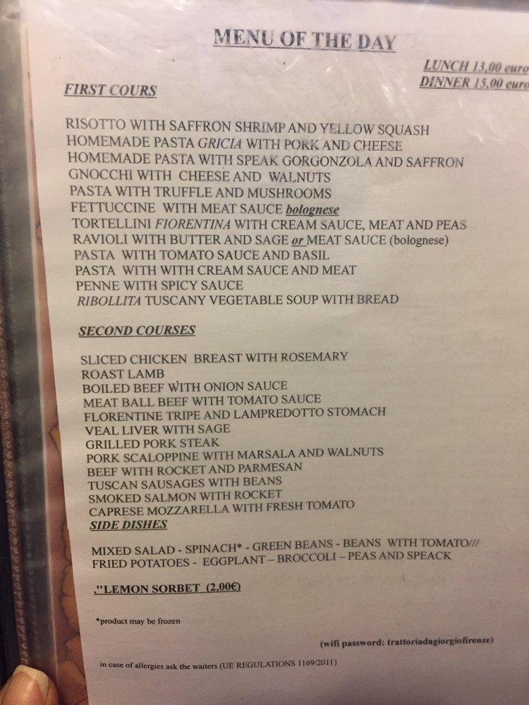 Menu da Trattoria da Giorgio ristorante, Firenze
