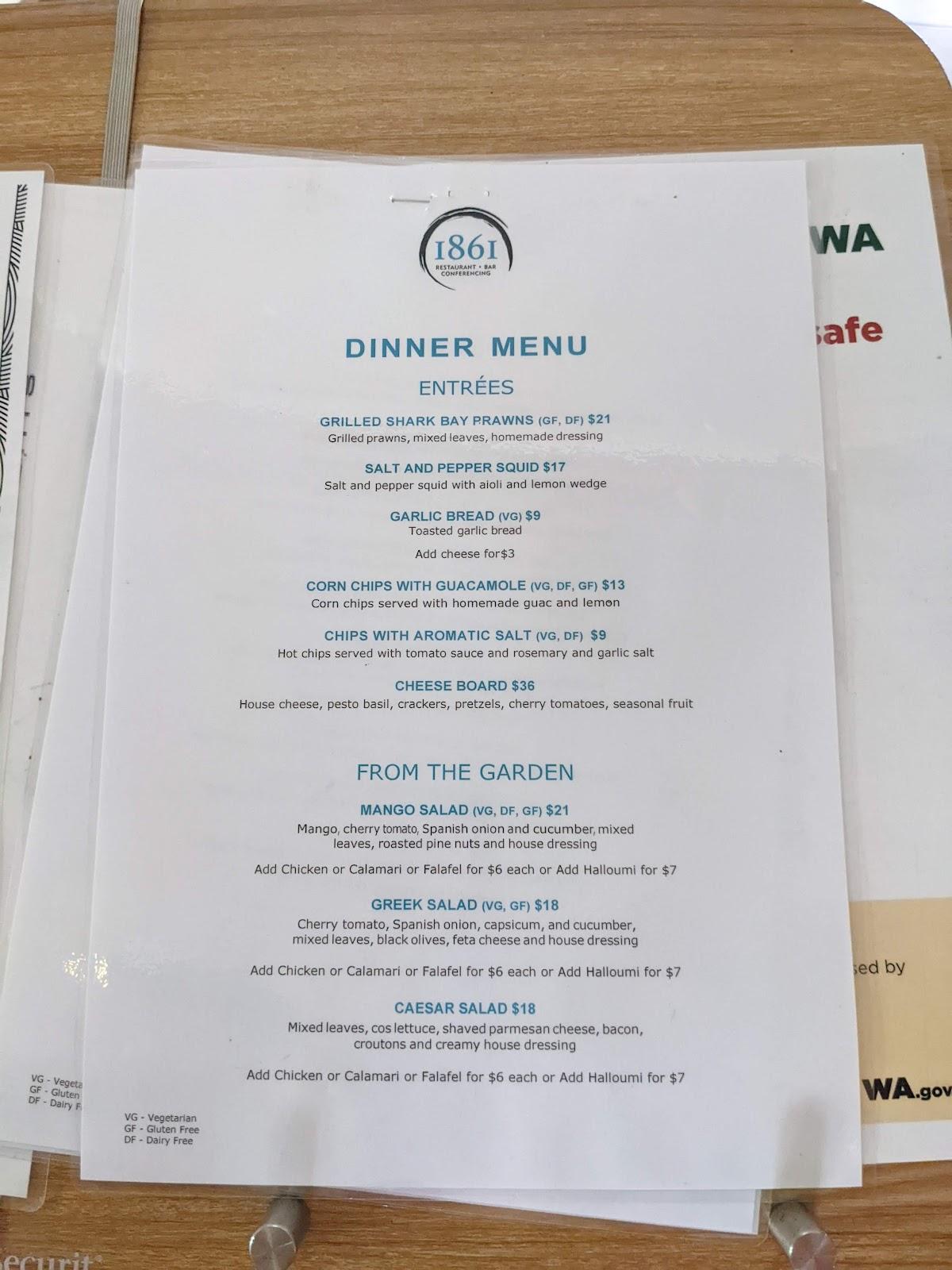 Menu at 1861 Restaurant, Broome