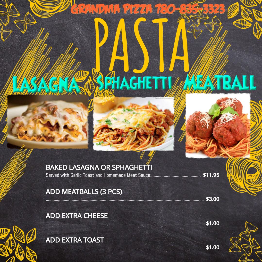 Menu at Grandma's Pizza restaurant, Fairview