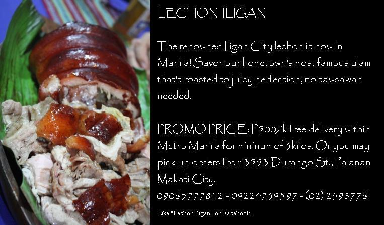 Menu at Lechon Iligan restaurant, Makati