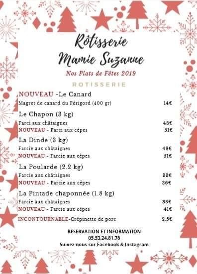 Menu at Mamie Suzanne restaurant, Bergerac