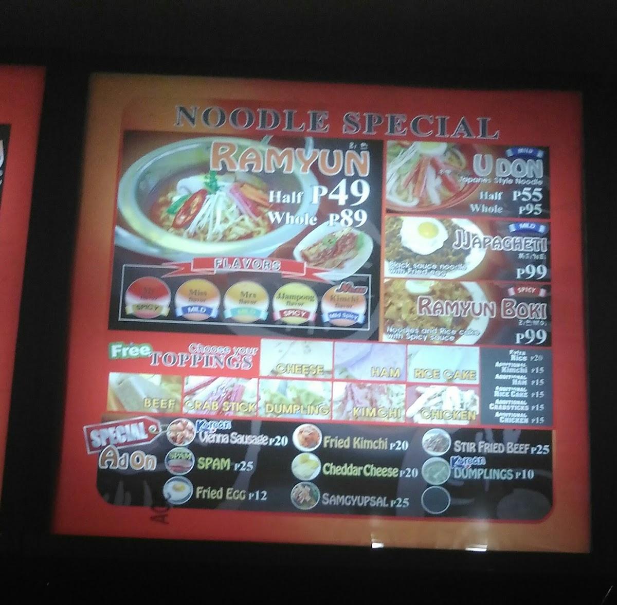 Carta del restaurante Mr.RAMYUN 미스터 라면, Baguio