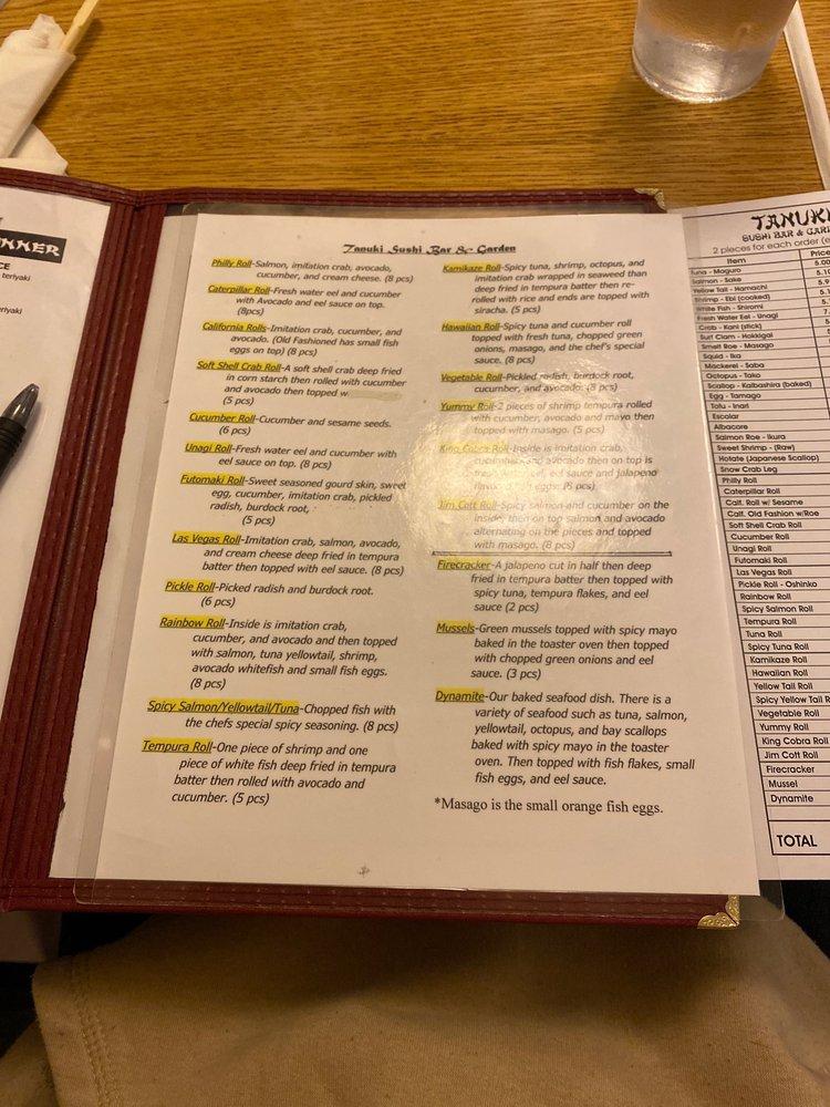Tanuki Sushi Bar & Garden Menu