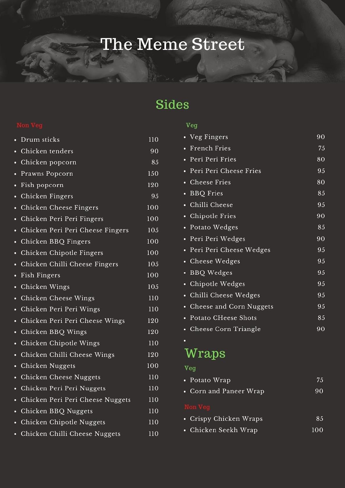 Menu at The Meme Street, Mira Bhayandar