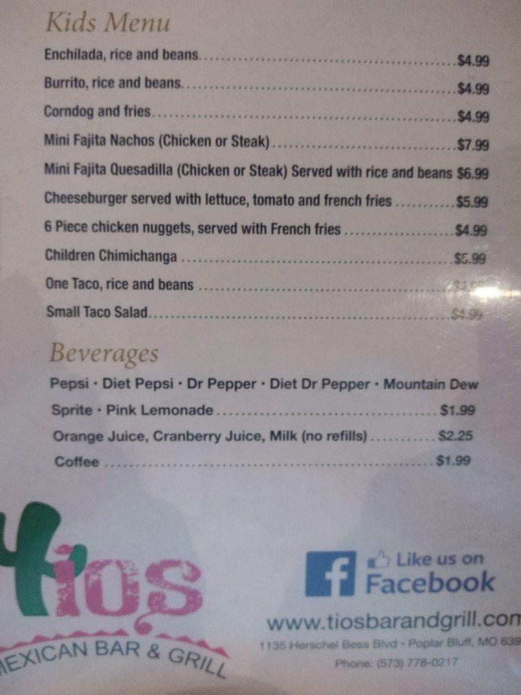 Menu at Tios Bar & Grill, Poplar Bluff