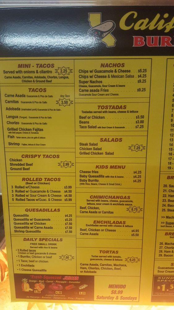 California Burritos Mexican Food West Sacramento Menu at Luca Glossop blog