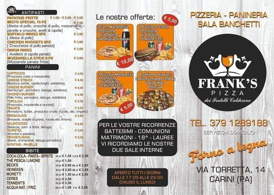 Speisekarte von Frank'S Pizza Carini, Carini