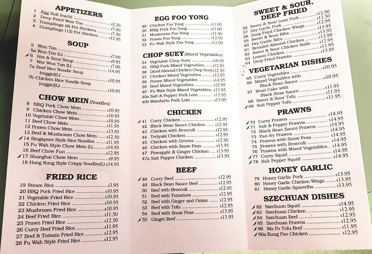 Menu at Fu Wah Express Chinese Foods restaurant, Langford