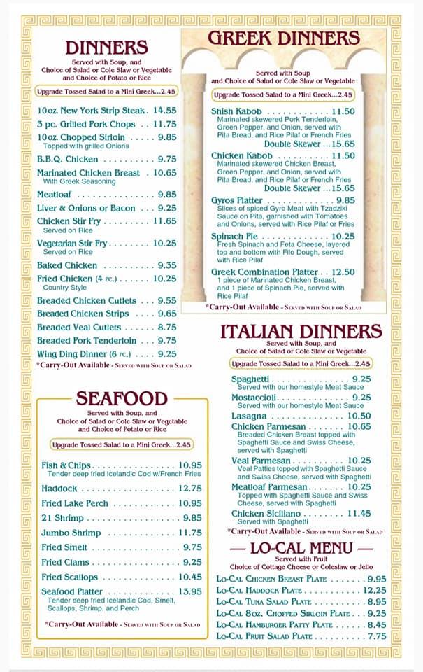 Menu at Golden Greek restaurant, Mount Clemens
