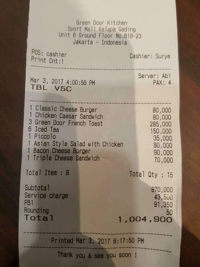 Menu at Green Door Kitchen restaurant, Jakarta, Mahaka Square Kelapa ...