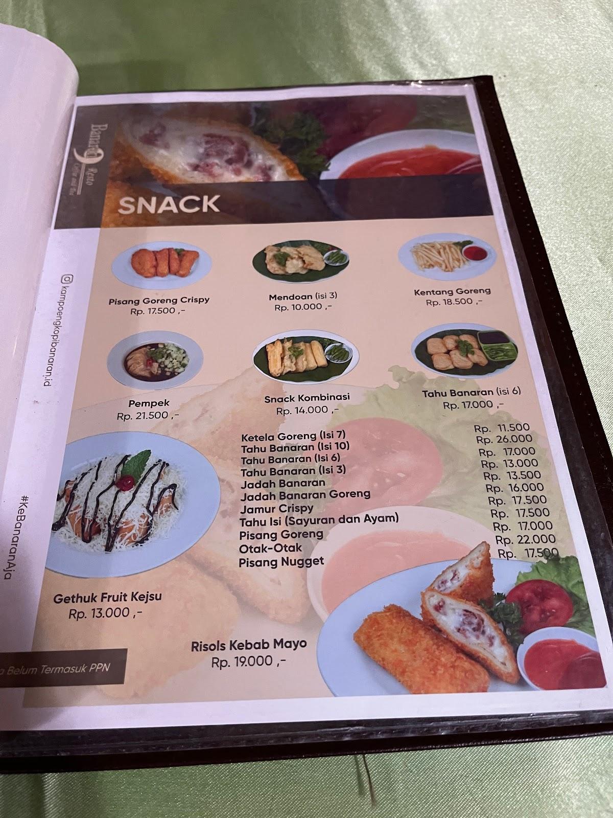 Menu at Kampoeng Kopi Banaran cafe, Bawen