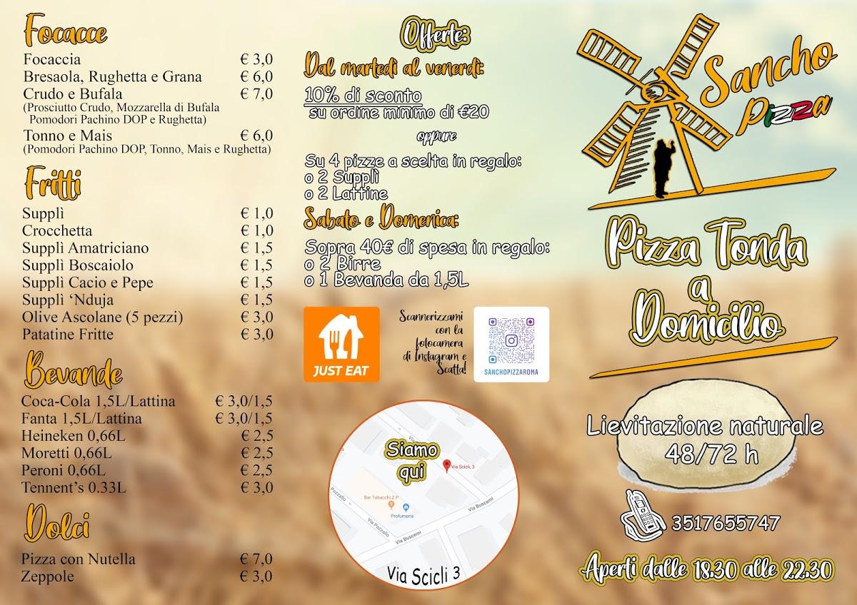 Menu at Sancho Pizza pizzeria, Rome
