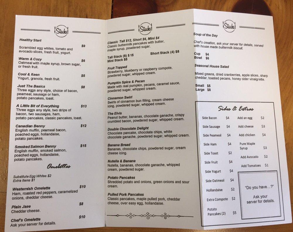Menu at StacksCanada restaurant, Windsor