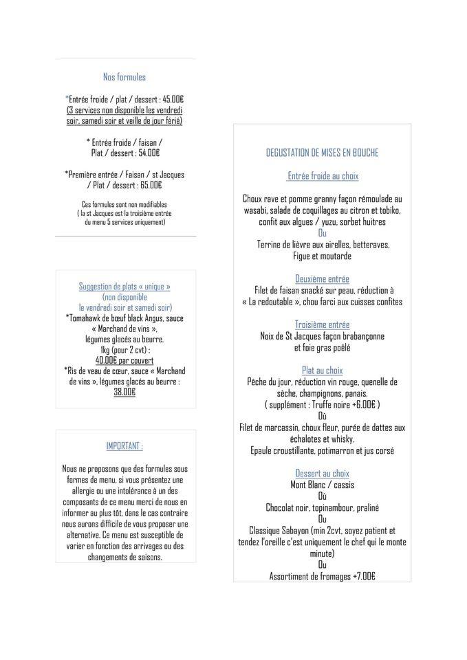 Menu au Restaurant Table Rase, Theux