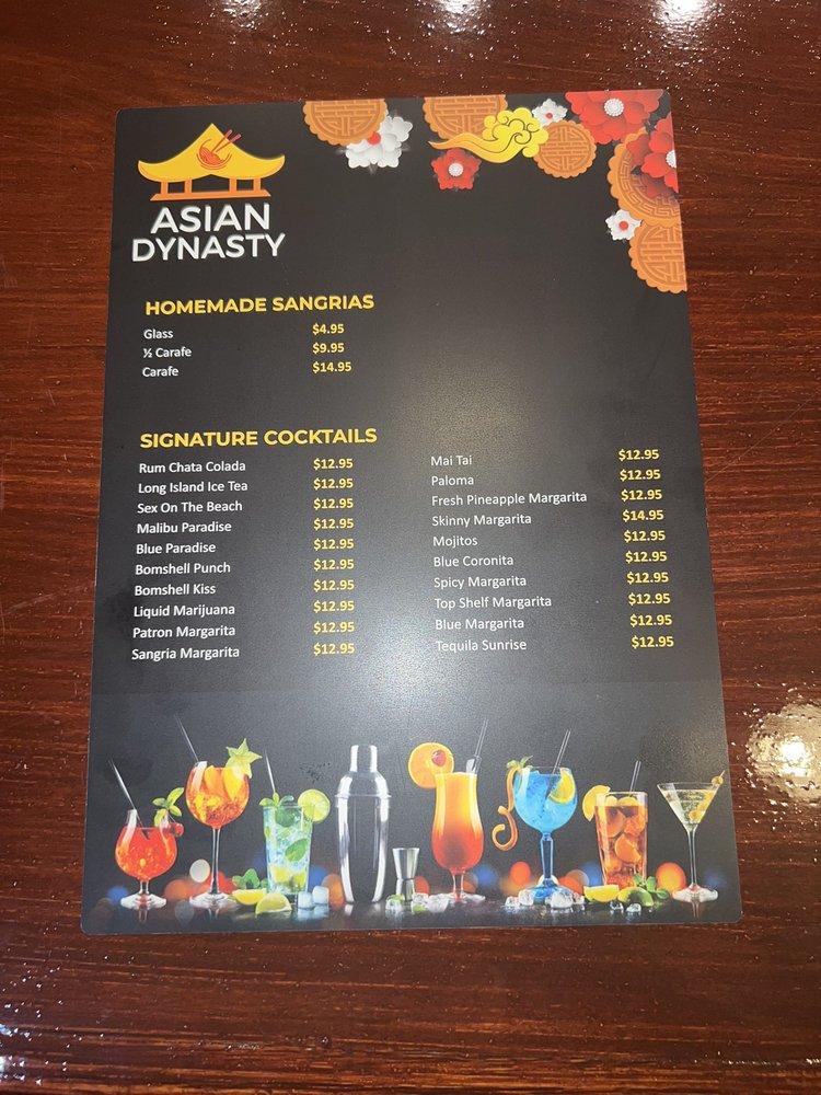 Menu at Asian Dynasty restaurant, Fredericksburg