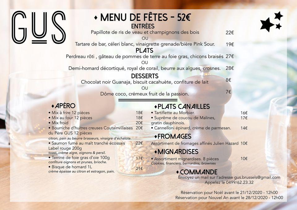 Menu at GUS, Brussels, Rue des Cultes 36