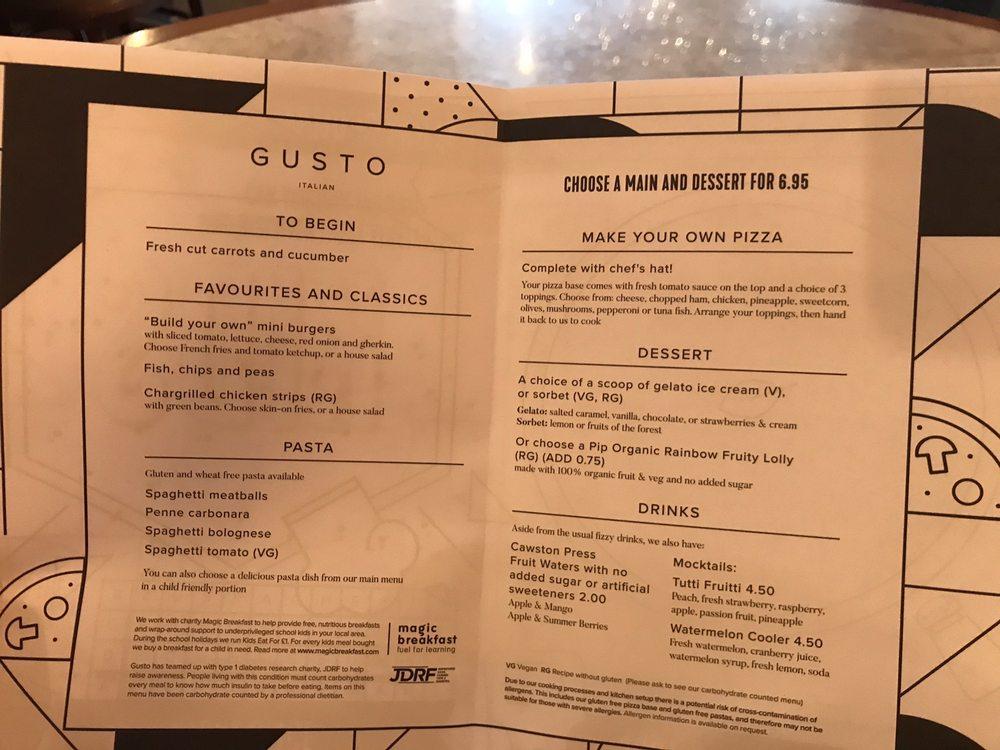 Menu at Gusto Italian pub & bar, Manchester, 756 Wilmslow Rd