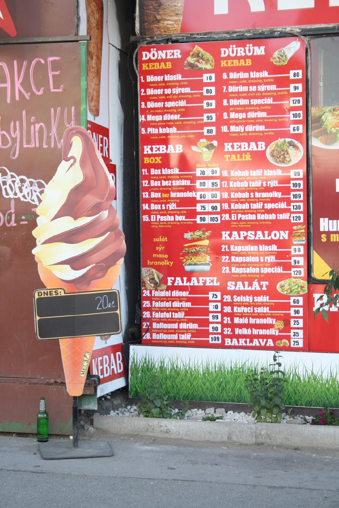 Menu at KEBAB ELPASHA restaurant, Prague